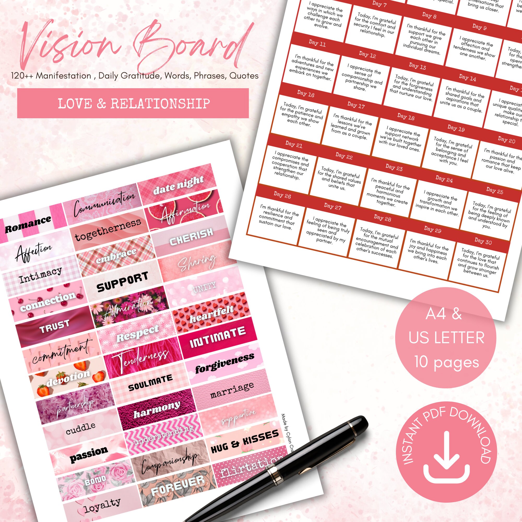 Printable Vision Board Manifesting Love Relationship Manifest Couple ...