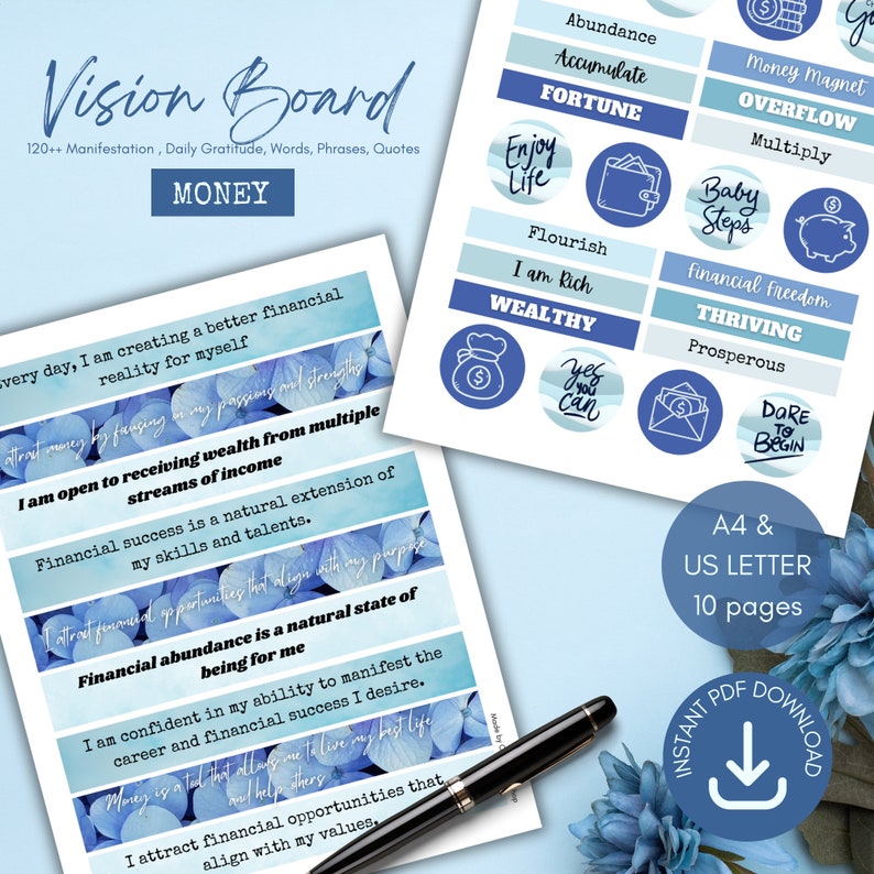 Money Manifestation Vision Board Kit 2026: Printable Quotes ...
