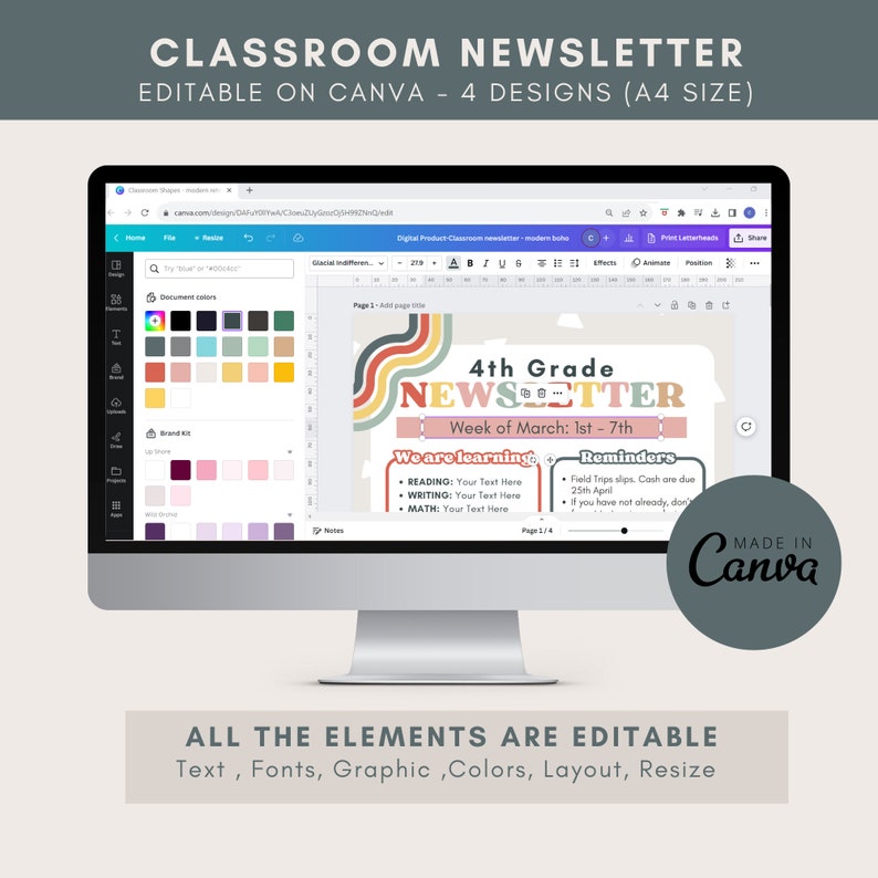 Editable Classroom Newsletter Back to School Class Announcement Modern ...