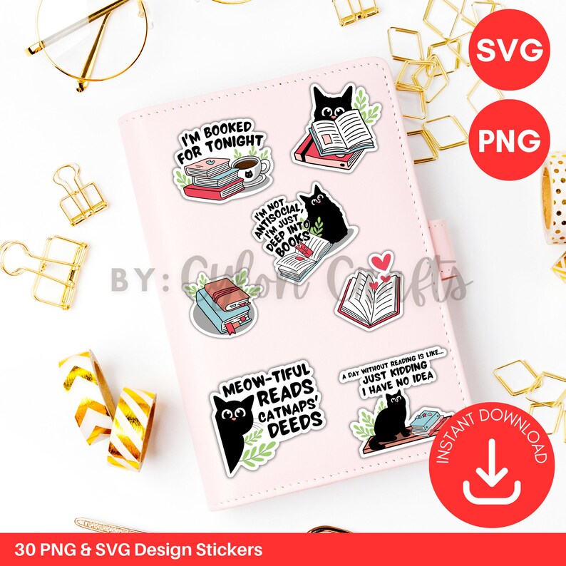 Book Lover Stickers PNG SVG File Print and Cut Book Sticker Bookish ...