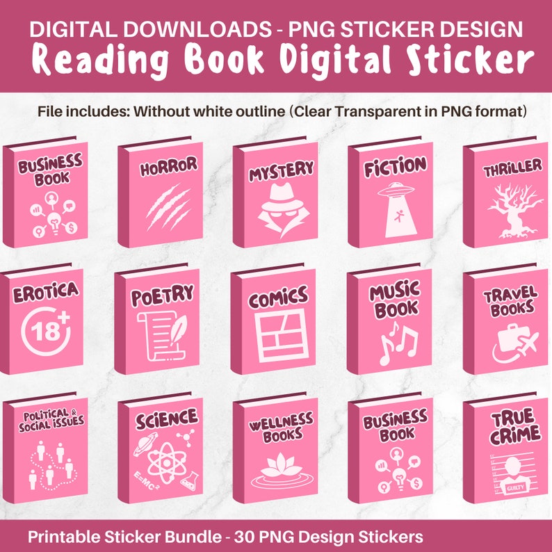 34 Digital Reading Stickers, Print and Cut Reading Book Stickers ...