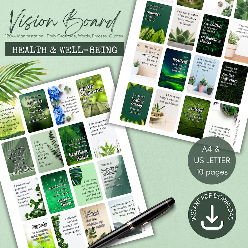 Printable Vision Board Manifesting Good Health and Well Being Manifest ...