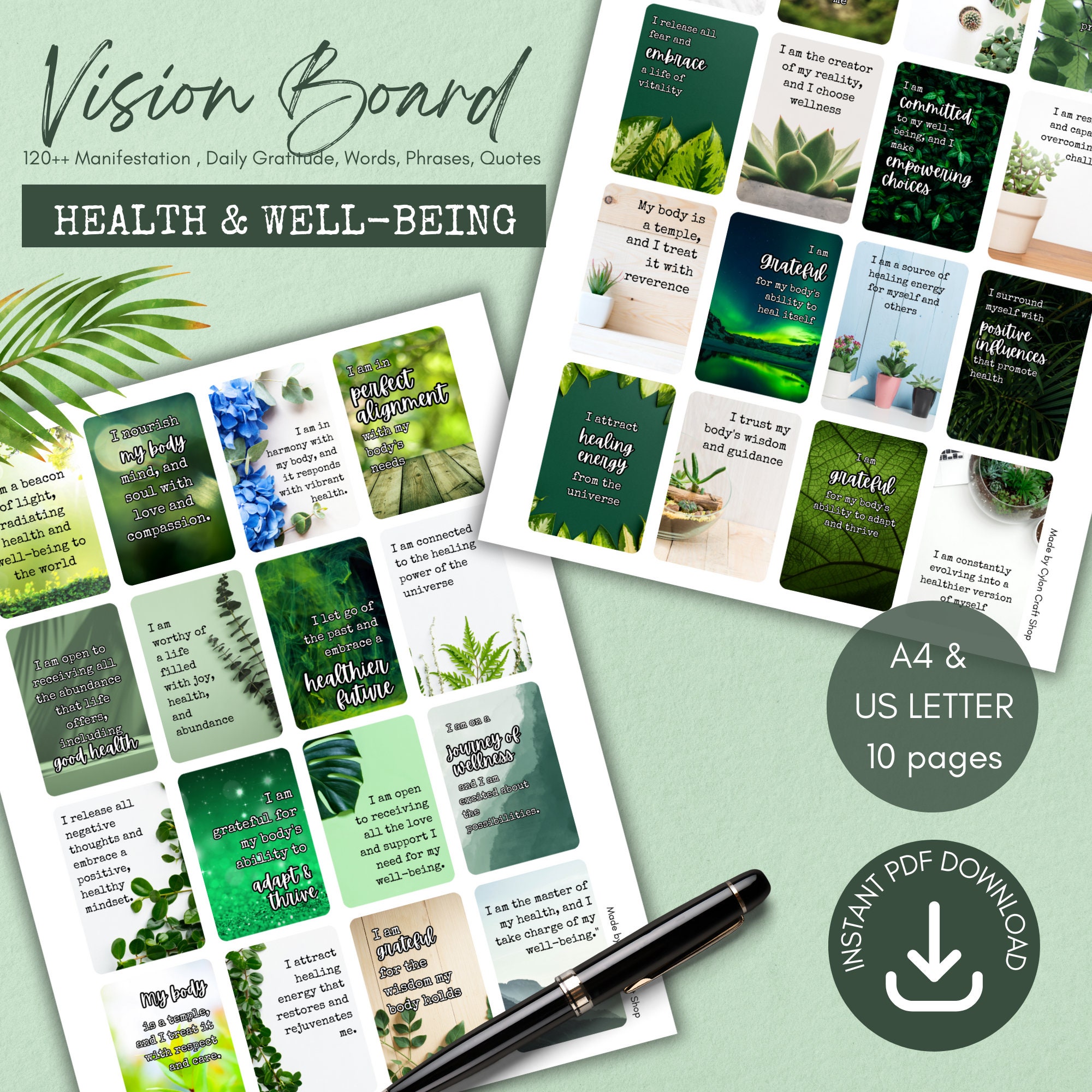 Printable Vision Board Manifesting Good Health and Well Being Manifest ...