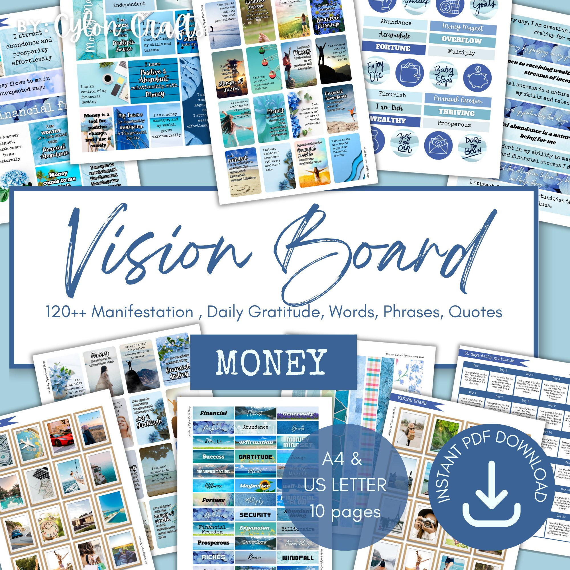 Printable Vision Board Manifesting Money Vision Board Attract Money ...