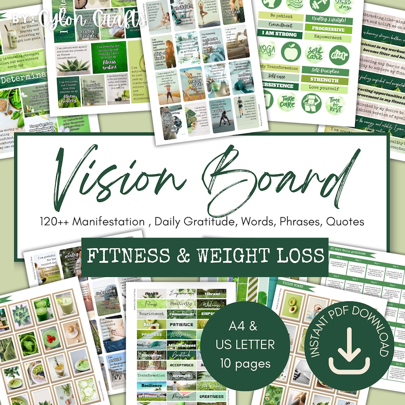 Printable Vision Board Kit Manifesting Weight Loss Manifestation ...