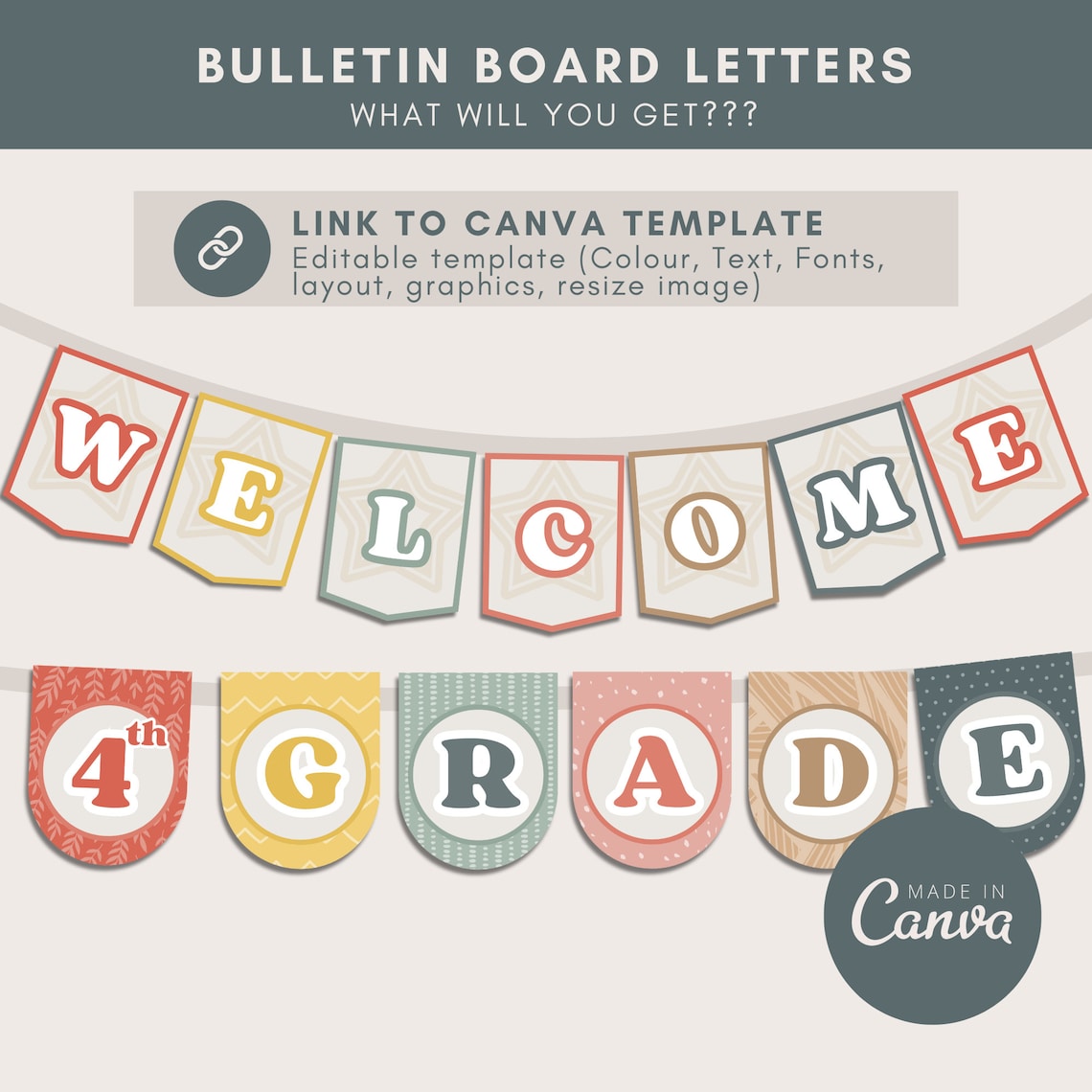 Editable Modern Boho Bulletin Board Letters Template Classroom Decor ...