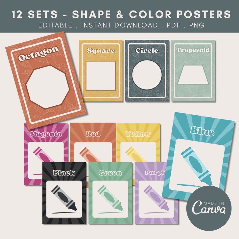Editable Classroom Shapes and Colors Printable Display on Canva Modern ...