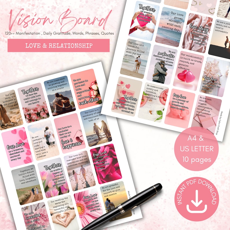 Printable Vision Board Manifesting Love Relationship Manifest Couple ...