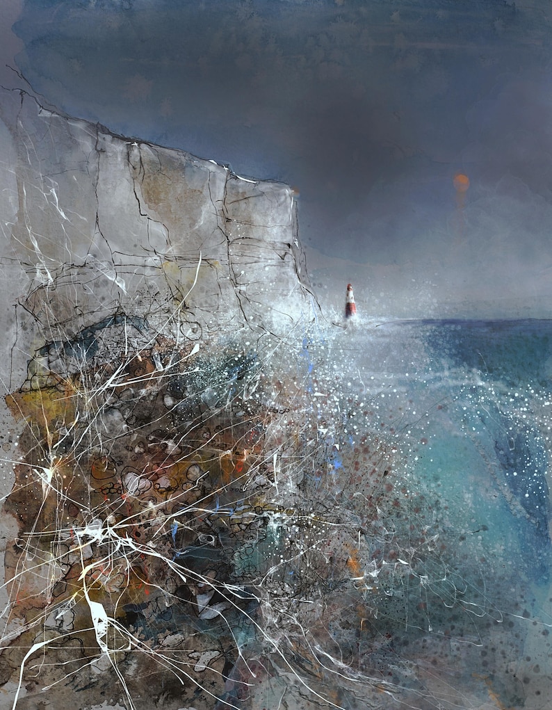 Beachy Head South Downs Meet the Sea Brooding Sky Nautical Beach Giclee ...