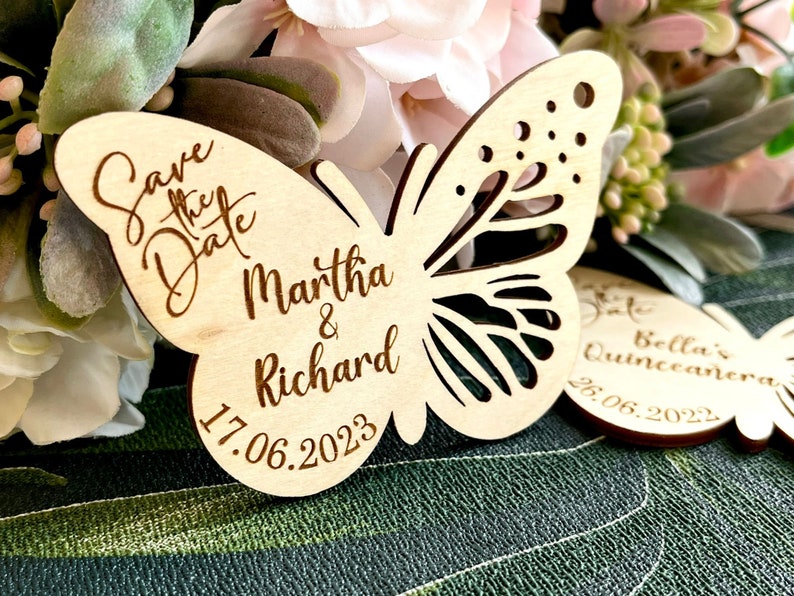 Butterfly Save the Date Magnets - Wood Personalized Wedding Invitations ...