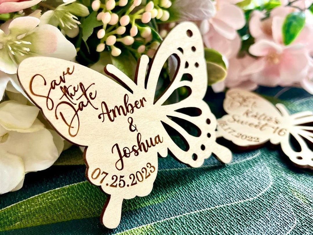 Butterfly Save the Date Magnets - Wood Personalized Wedding Invitations ...