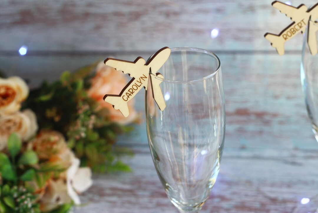 Personalized Airplane Drink Tag - Glass Markers - Aviation Wedding ...