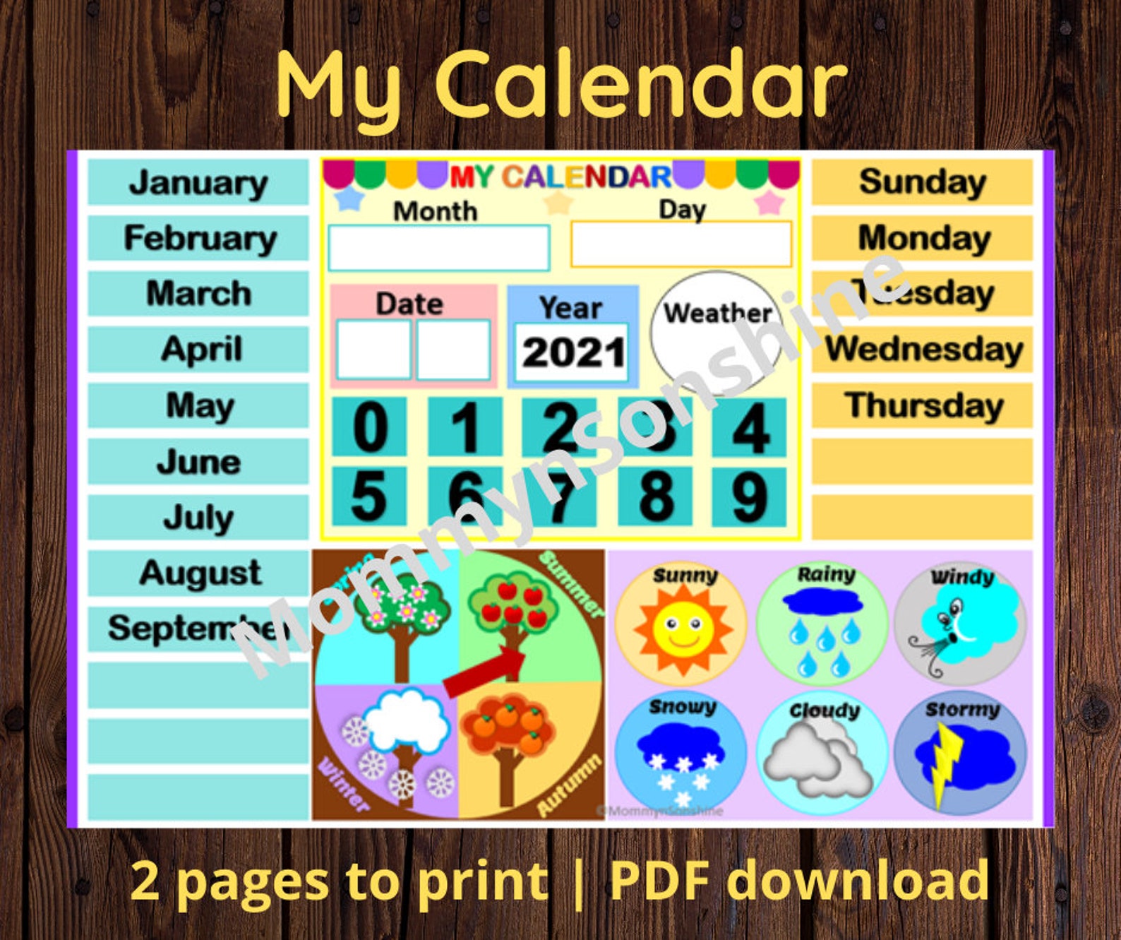 My First Calendar, Busy Book Page, Calendar Learning Activity, File ...