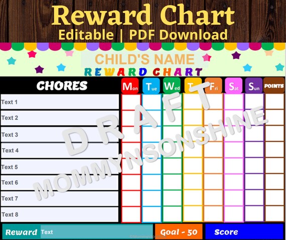 Reward Chart Behavior Chart Editable Chart to Record Day to - Etsy