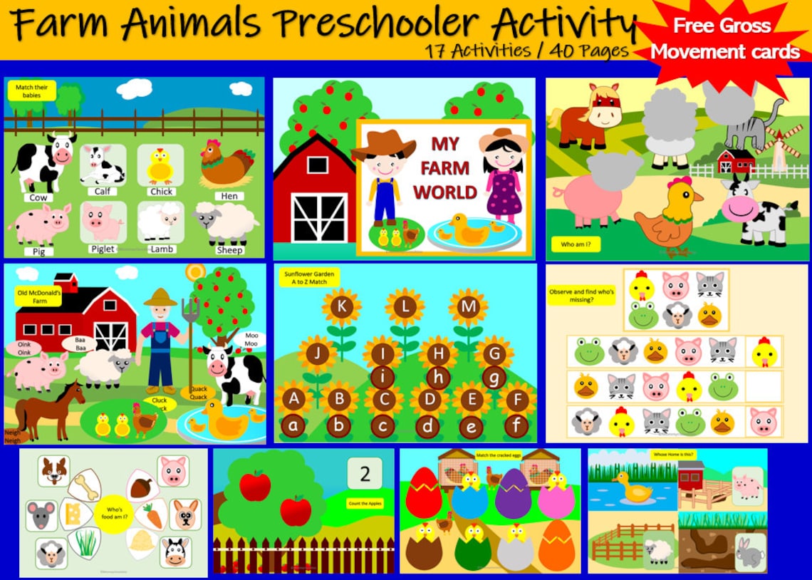 Farm Animals Preschooler Activity, Homeschooling Activity Sheets, Busy ...