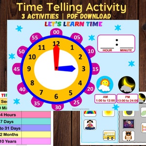 Time Telling Activity, Let's Learn Time, Day or Night Activity, Time ...
