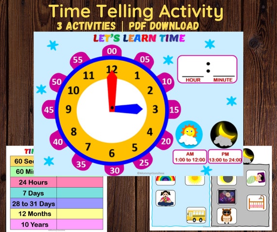 Time Telling Activity Let's Learn Time Day or Night | Etsy