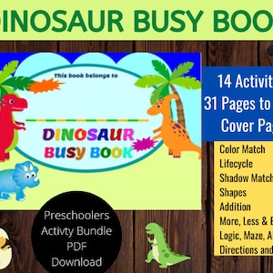 Dinosaur Busy Book, Dino Theme Binder, Preschooler Activities, Learning ...