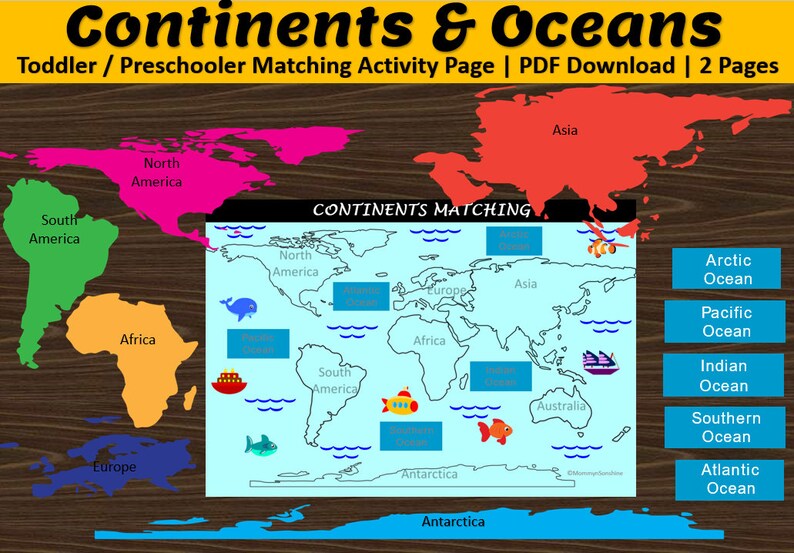 World Map, Continents, Continents and Oceans, Preschool Printable ...