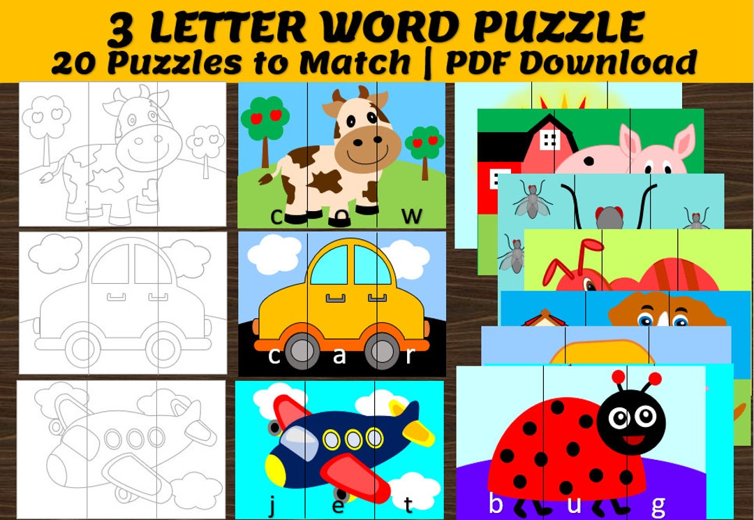 Puzzle Match, Three Letter Words Puzzle, Preschoolers Learning Kit ...