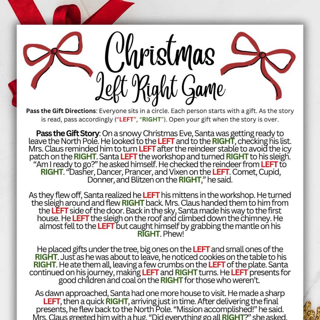 Christmas Left Right Game for Adults Kids Holiday Gift Exchange Game ...