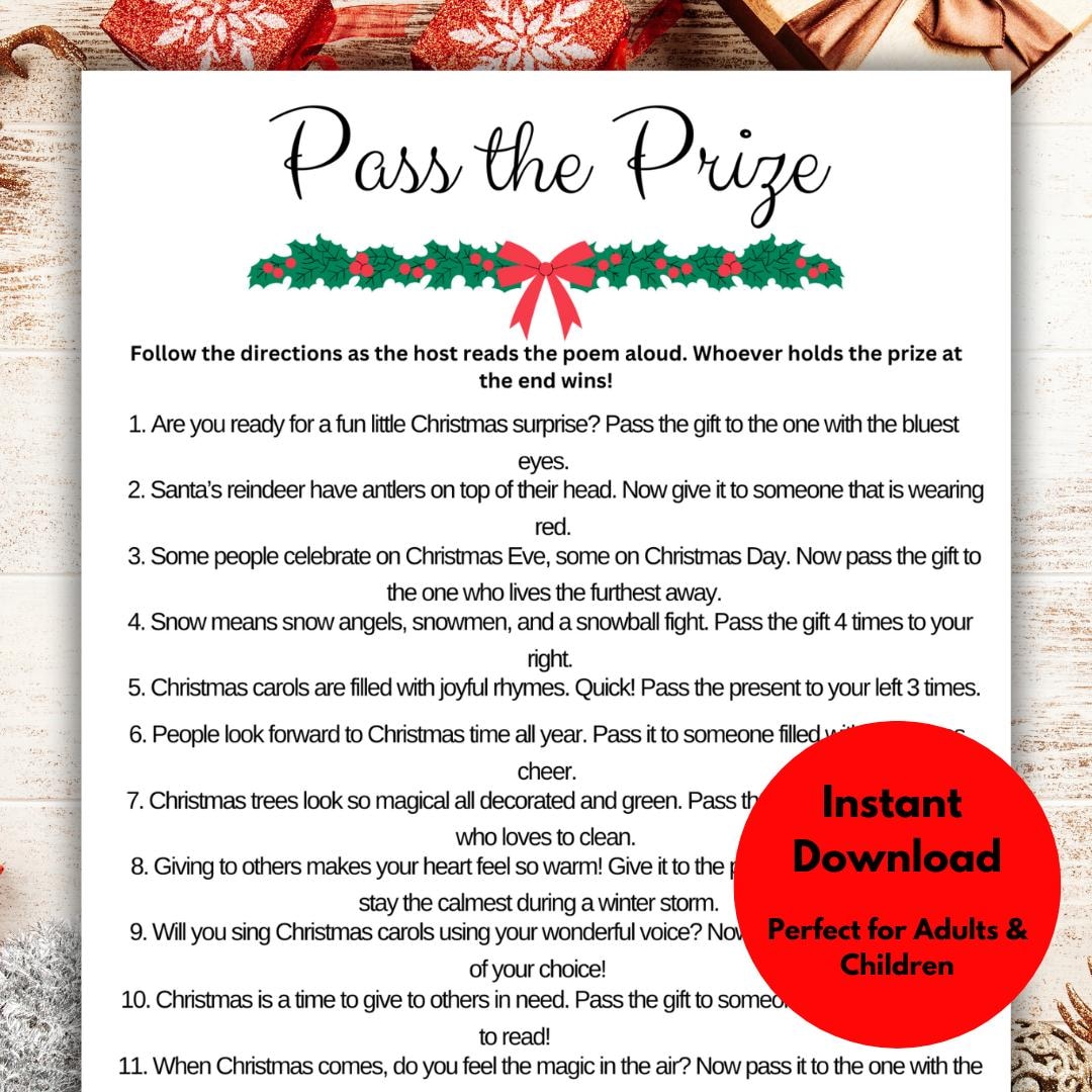 Christmas Pass the Prize Rhyme Game Pass the Present Christmas Gift ...