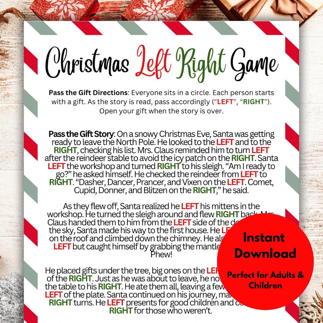 Left Right Christmas Game Story Pass the Parcel White Elephant Gift ...