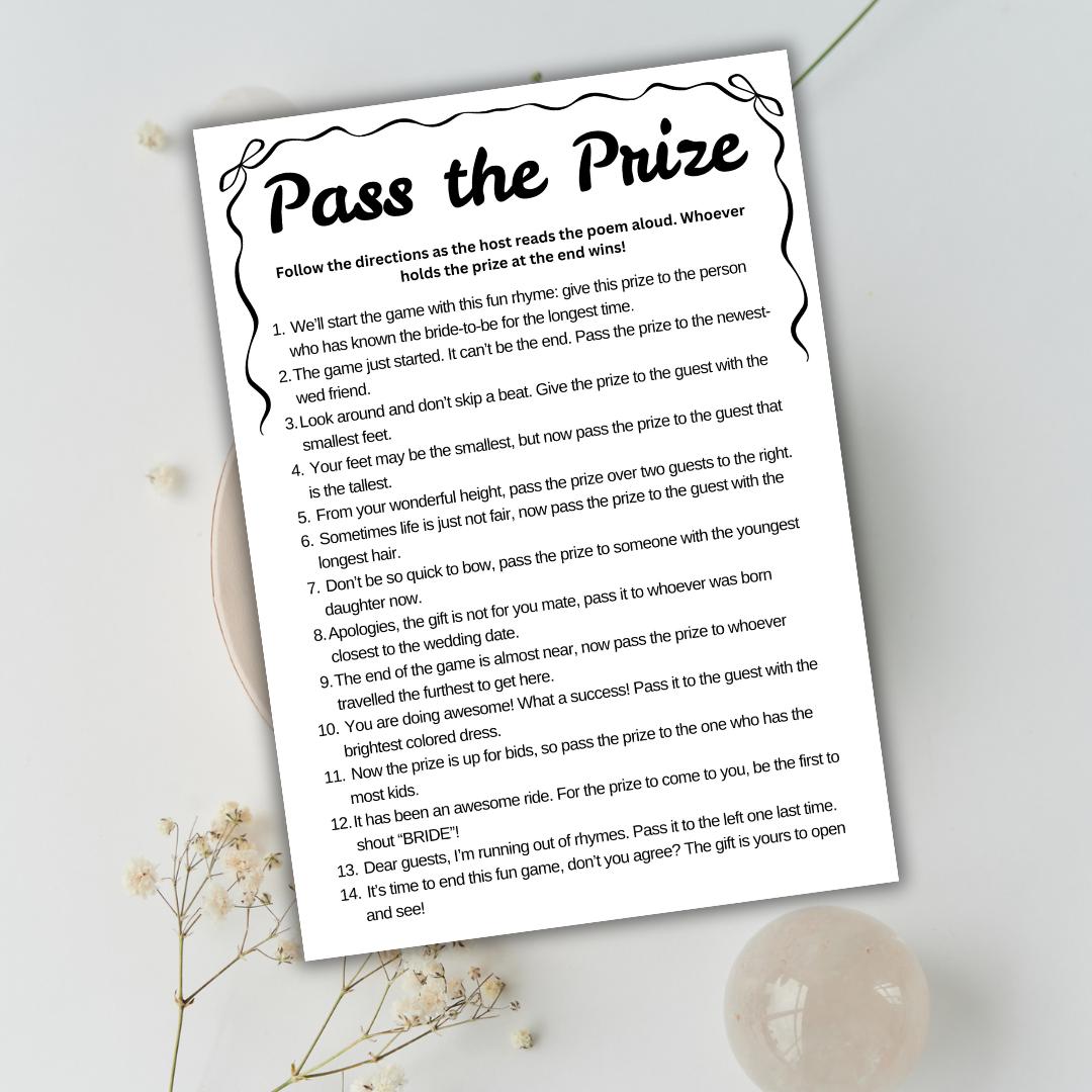Pass the Prize Bridal Shower Game Bow Bridal Shower Prize Rhyme Game ...