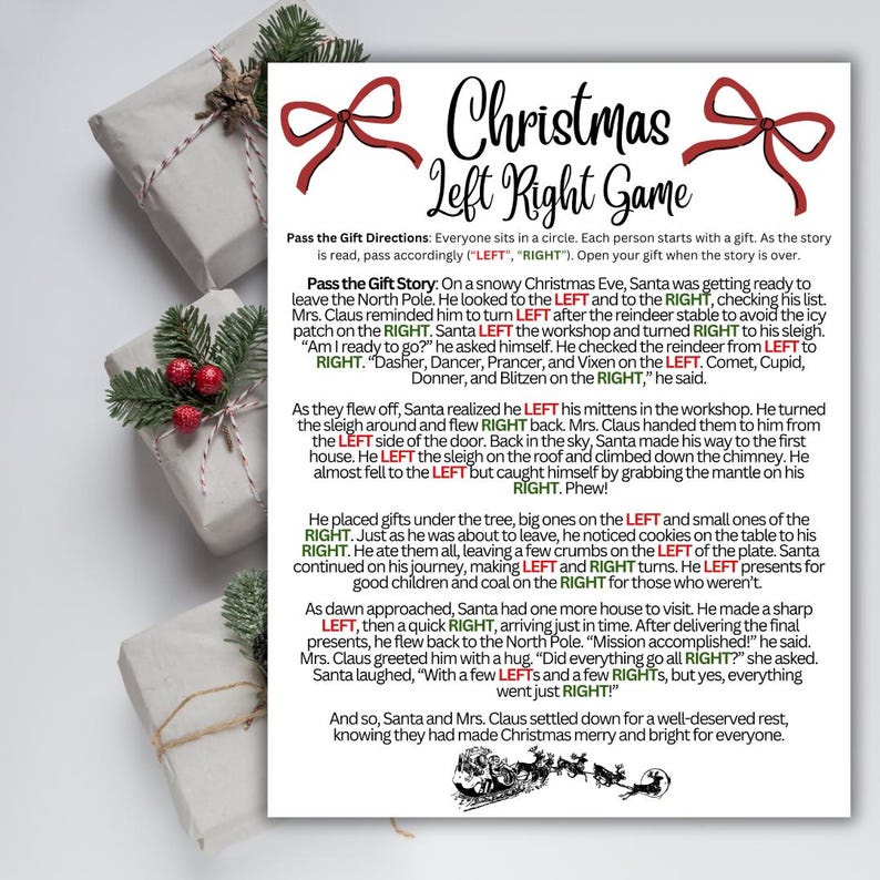 Christmas Left Right Game for Adults Kids Holiday Gift Exchange Game ...