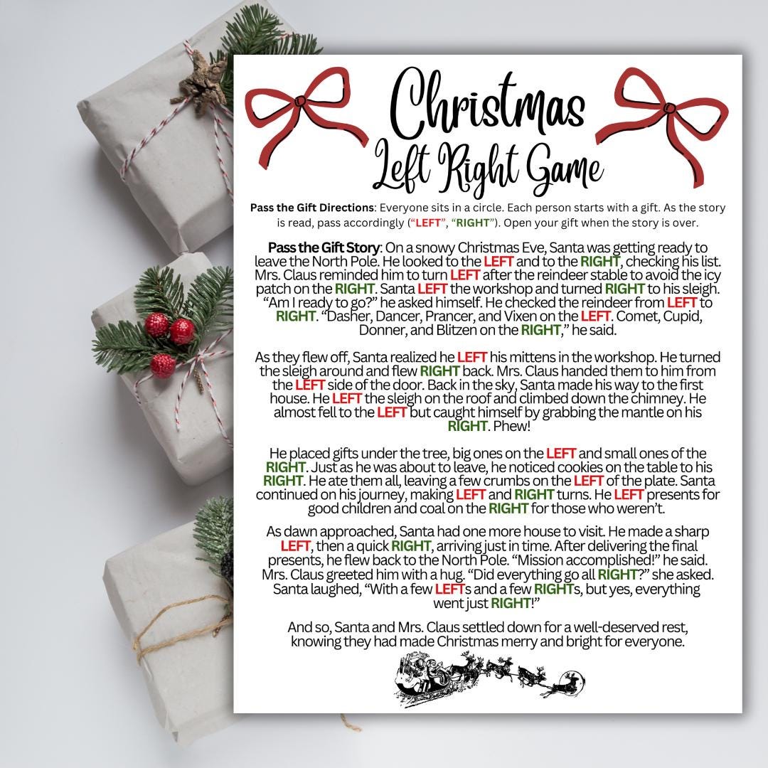 Christmas Left Right Game for Adults Kids Holiday Gift Exchange Game ...