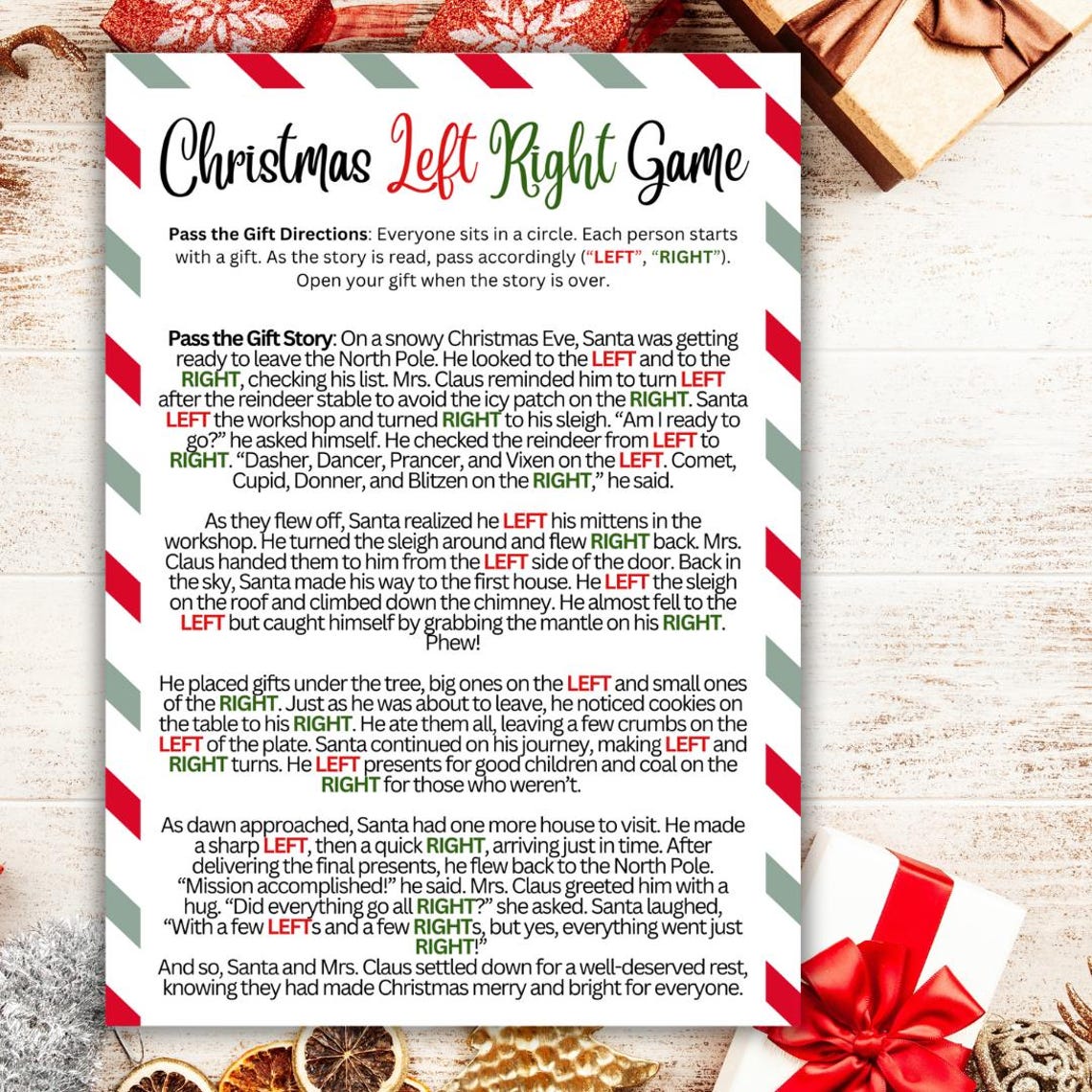 Left Right Christmas Game Story Pass the Parcel White Elephant Gift ...