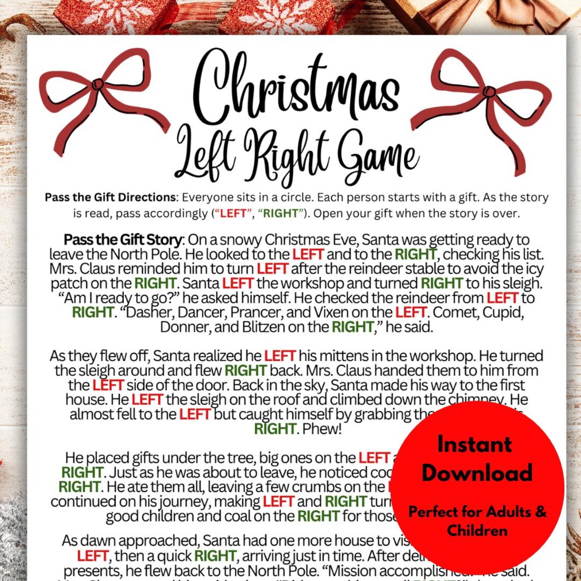 Christmas Left Right Game for Adults Kids Holiday Gift Exchange Game ...