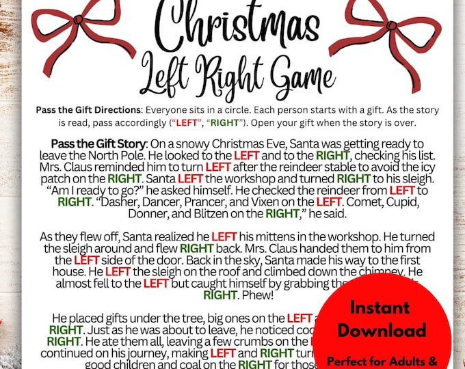 Christmas Left Right Game for Adults Kids Holiday Gift Exchange Game ...