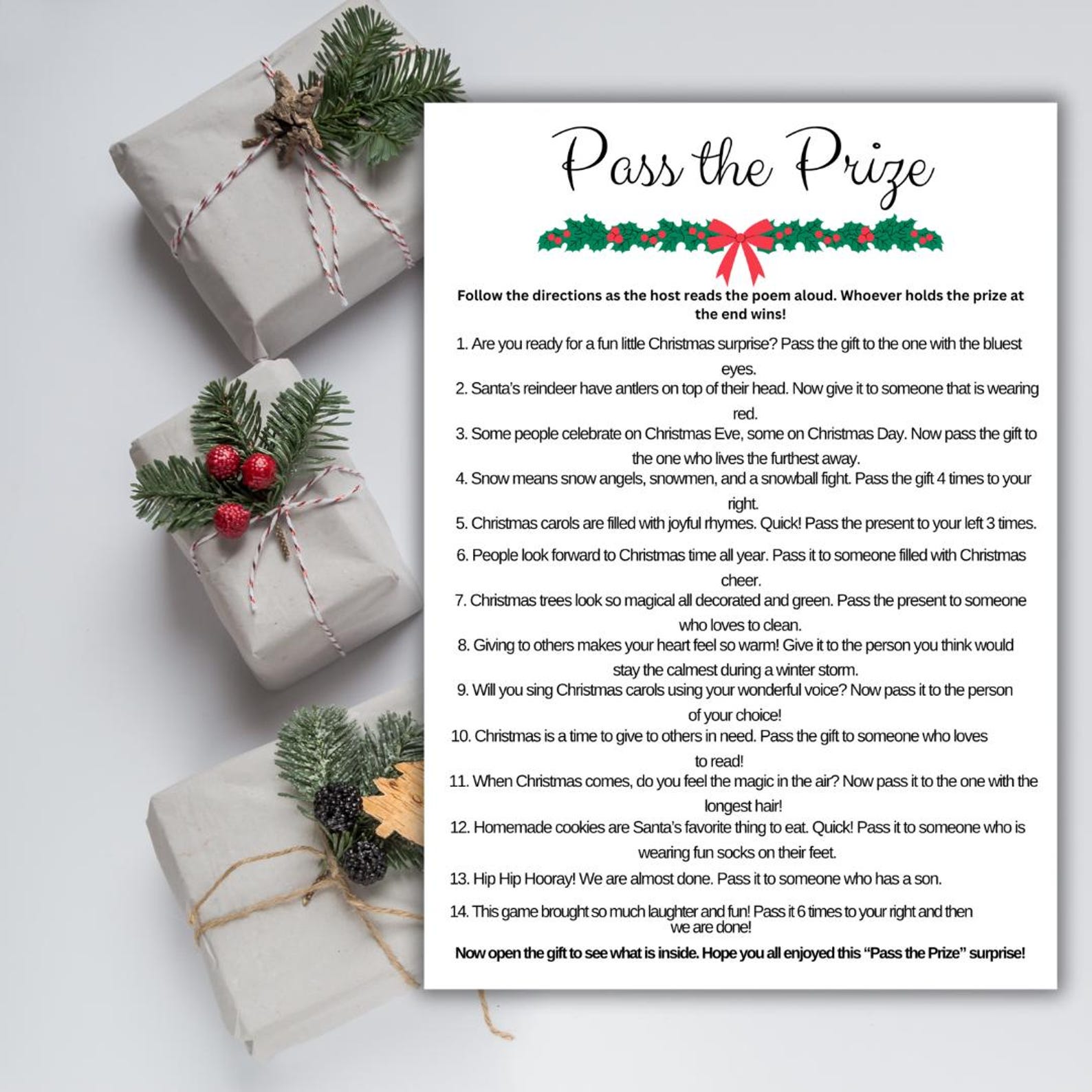 Christmas Pass the Prize Rhyme Game Pass the Present Christmas Gift ...