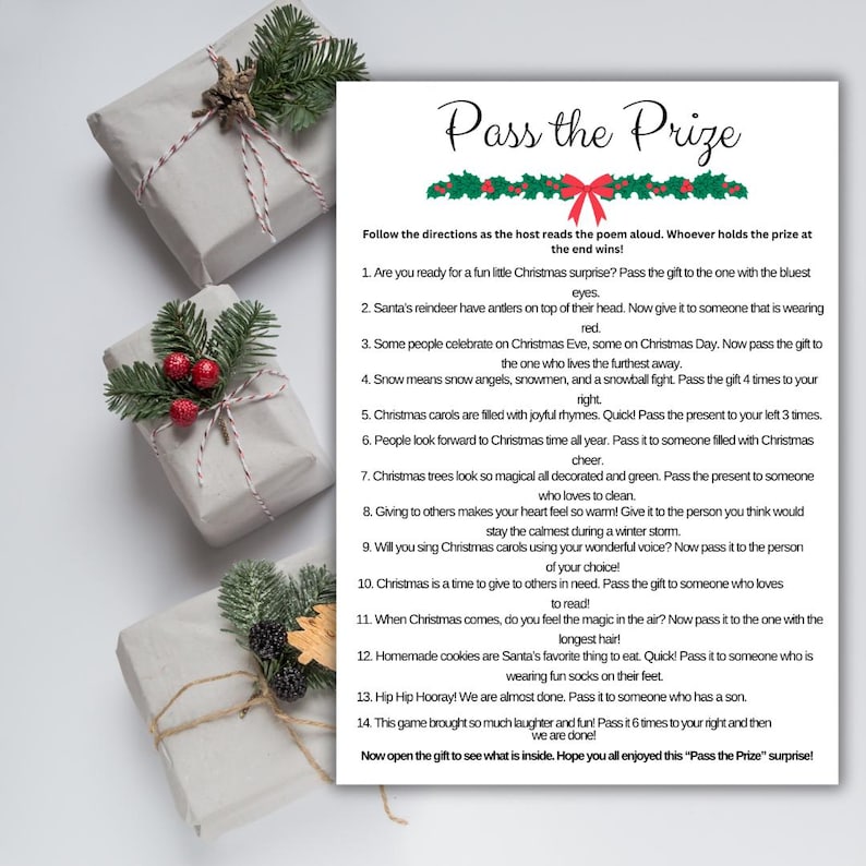 Christmas Pass the Prize Rhyme Game Pass the Present Christmas Gift ...