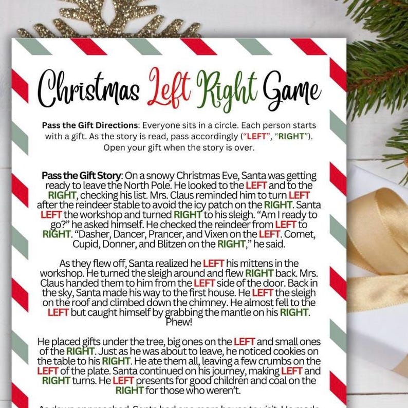 Christmas Left Right Game for Adults Kids Holiday Gift Exchange Game ...