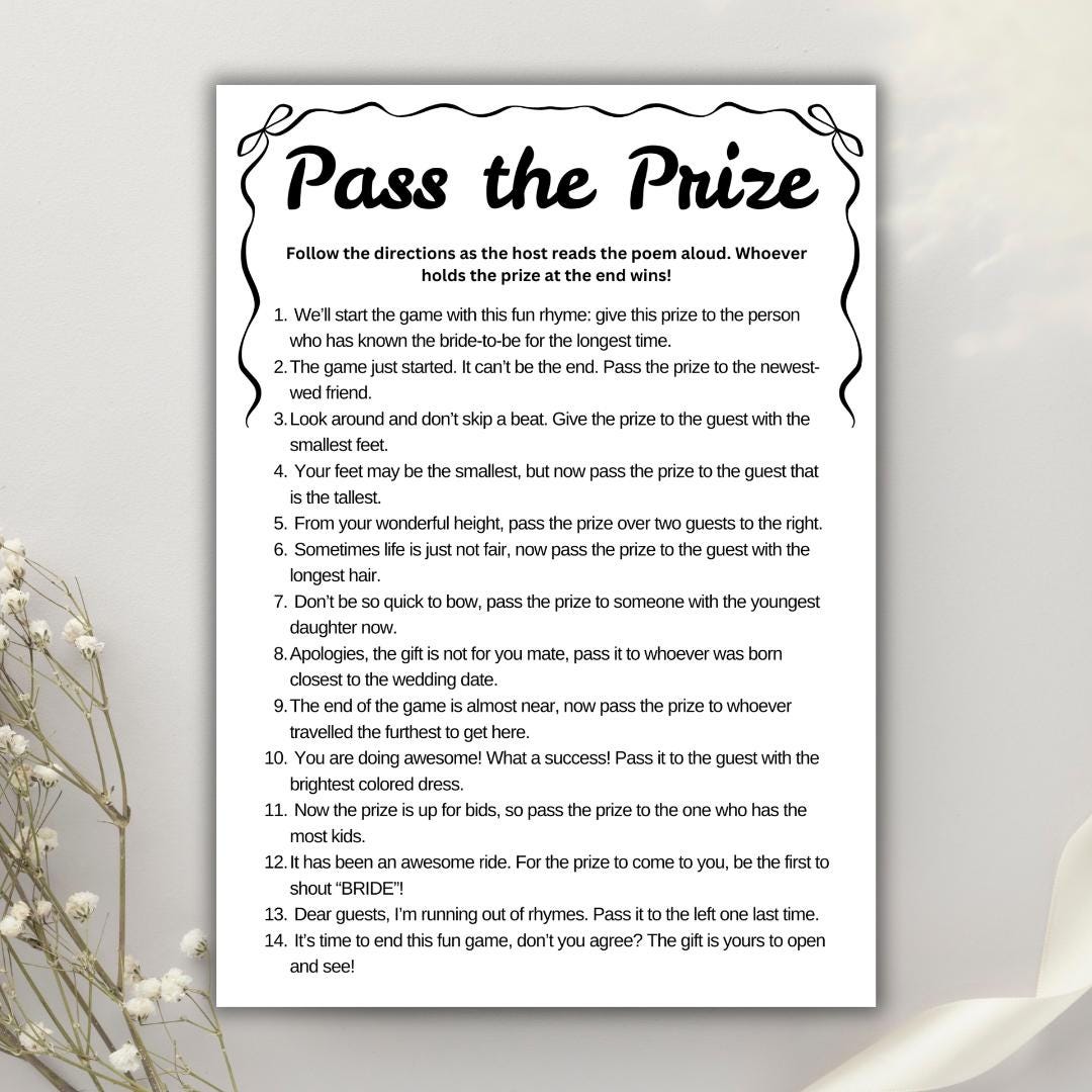 Pass the Parcel Rhyme Game Bow Bridal Shower Prize Bachelorette Party ...