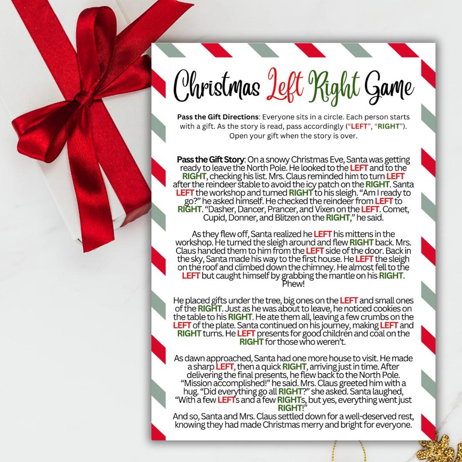 Christmas Left Right Game for Adults Kids Holiday Gift Exchange Game ...