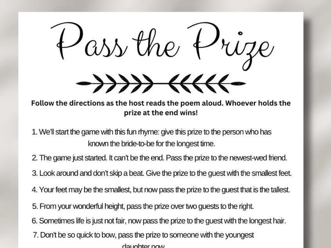 Pass the Prize Bridal Shower Game Minimalist Bridal Shower Prize Rhyme ...