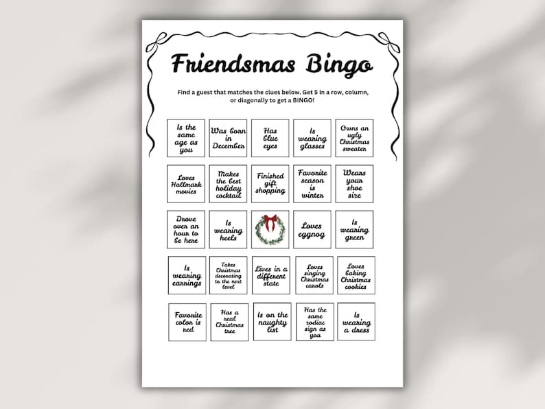 Friendsmas Human Bingo Find the Guest Bingo Christmas Party Game for ...