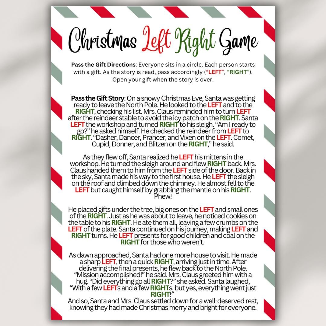 Left Right Christmas Game Story Pass the Parcel White Elephant Gift ...