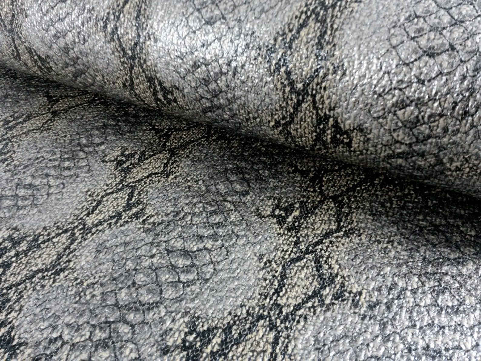 Animal print snake fabric Black Silver and Beige design | Etsy