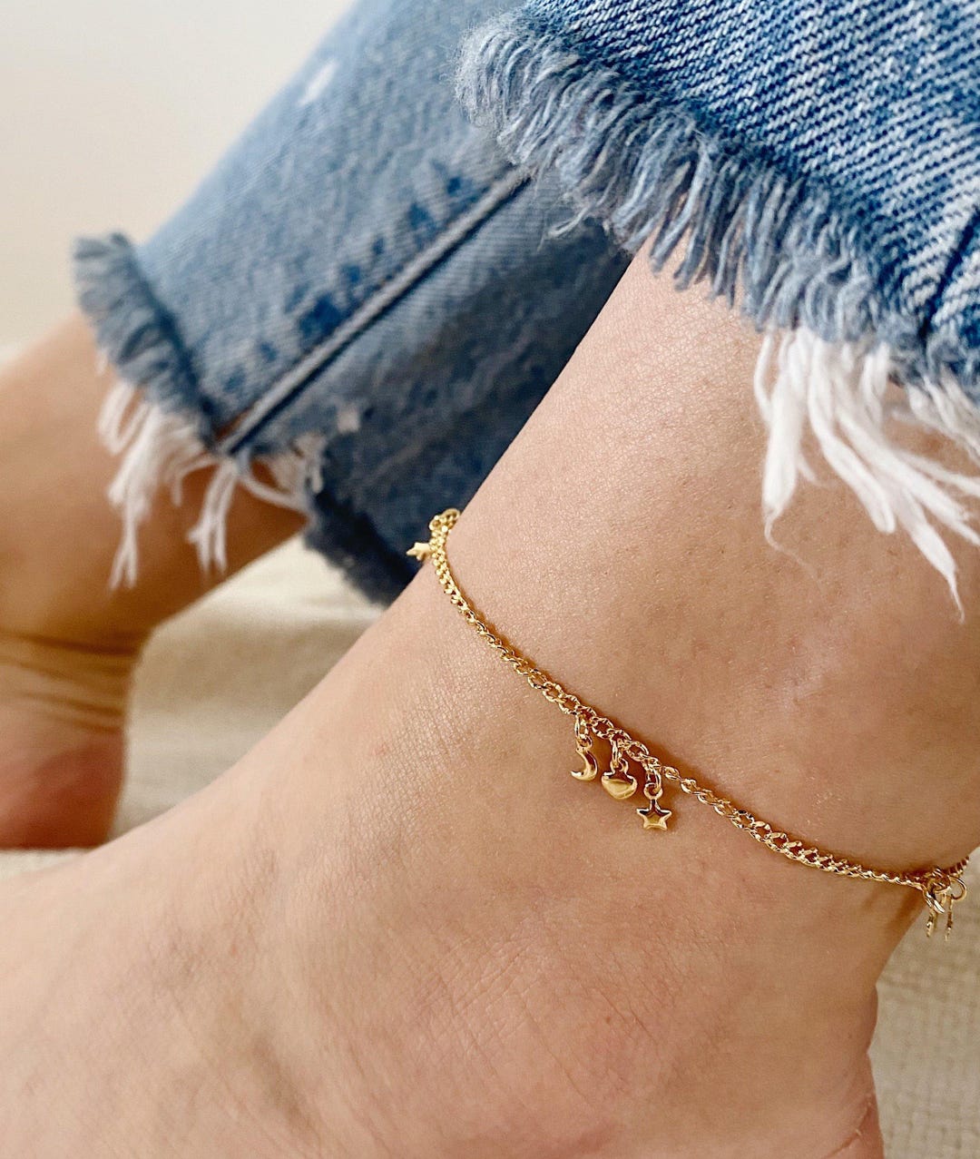 Gold Charm Anklet L Layering Chain Anklet, Gold Coin Boho Charms Ankle Bracelet, Gold Filled ...