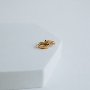 Textured Rectangle Huggies, Gold Hoop Earrings, Layering Hoops, Gold Filled Hoops, Gold Earrings ...
