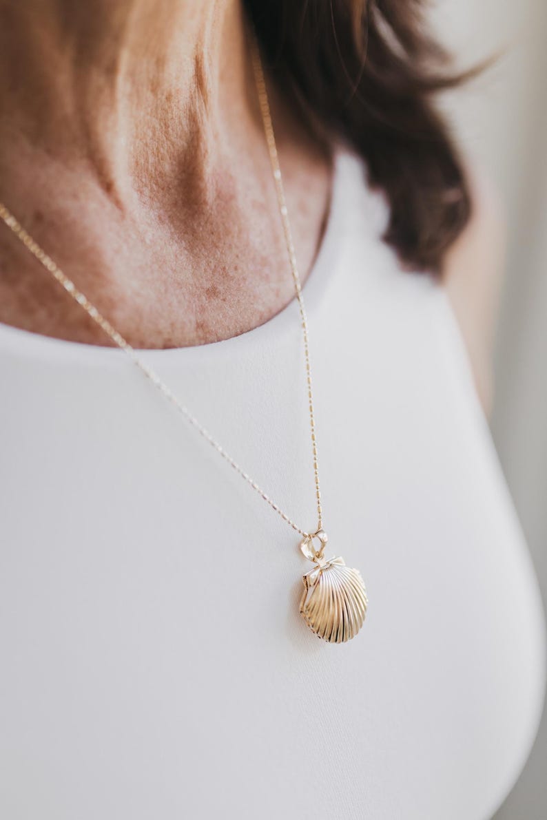 Gold Filled Clam Shell Locket Necklace • Vintage Inspired Necklace ...