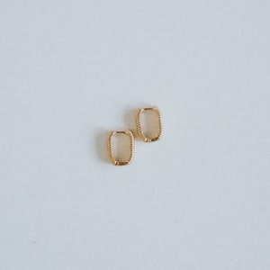 Textured Rectangle Huggies, Gold Hoop Earrings, Layering Hoops, Gold Filled Hoops, Gold Earrings ...