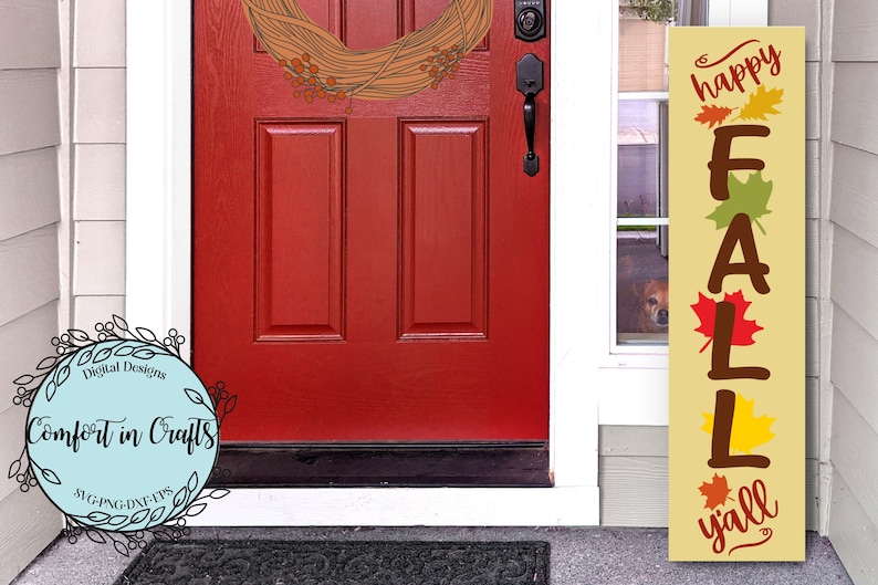 Happy Fall Y'all SVG Vertical Sign SVG Horizontal Design Autumn Leaves ...