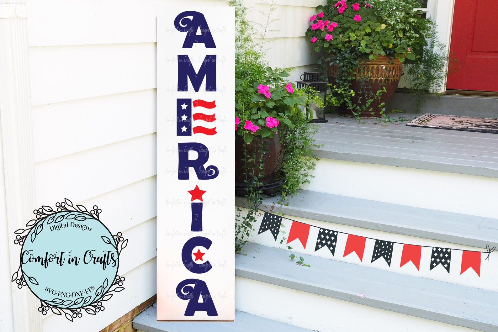 America Welcome Sign SVG Patriotic SVG Stars and Stripes SVG Vertical ...