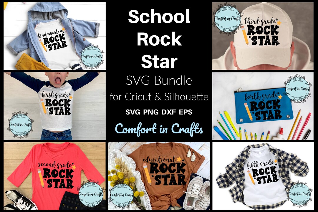 School Rock Star SVG 7 Design Bundle Kindergarten First Second Third ...