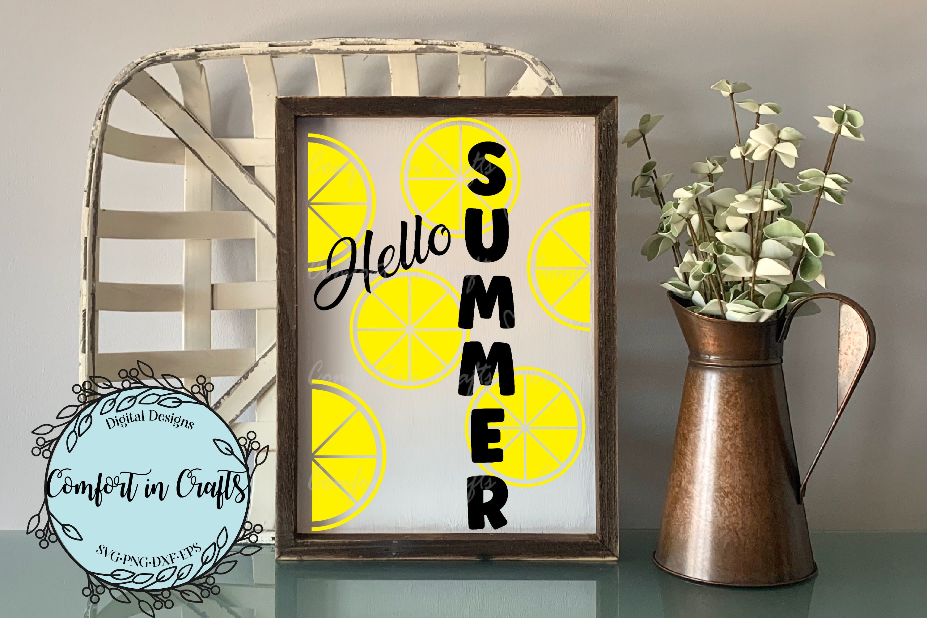 Hello Summer Svg Lemon Slices Svg Vertical Sign Svg Summertime Svg